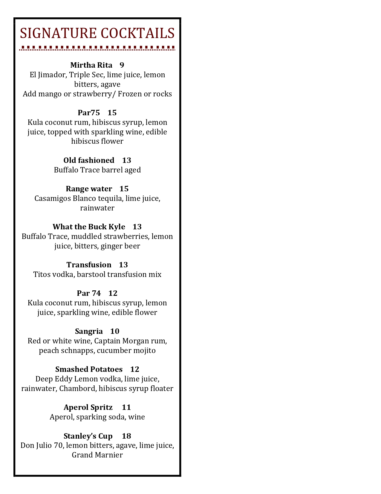 Signature Cocktails - Coyote Ridge Golf Club